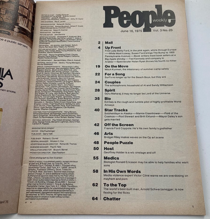 VTG People Weekly Magazine June 16 1975 Vol 3 #23 Betty Ford in Europe ...