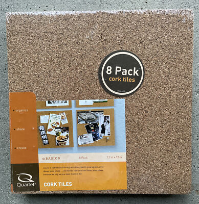 Quartet 8 Pack Cork Tiles 12" x 12" w/Self Stick Pads Easy Installation ...