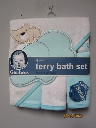 Gerber 4-Piece Light Aqua Bear/Elephant Terry Bath Set | eBay