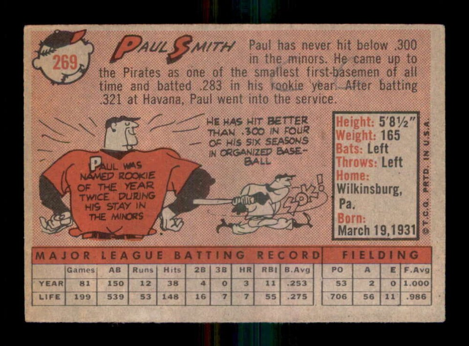 1958 Topps #269 Paul Smith EX/EX+ X2977200 | eBay