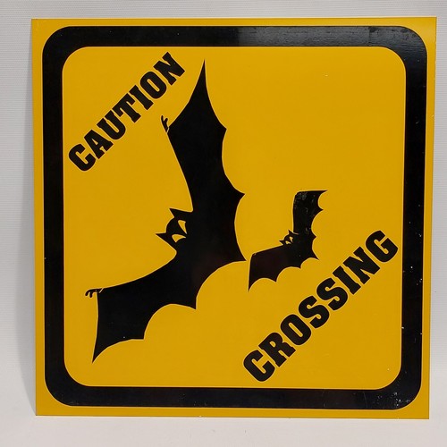 Metal Halloween Caution Bat Crossing Yellow Warning Sign | eBay