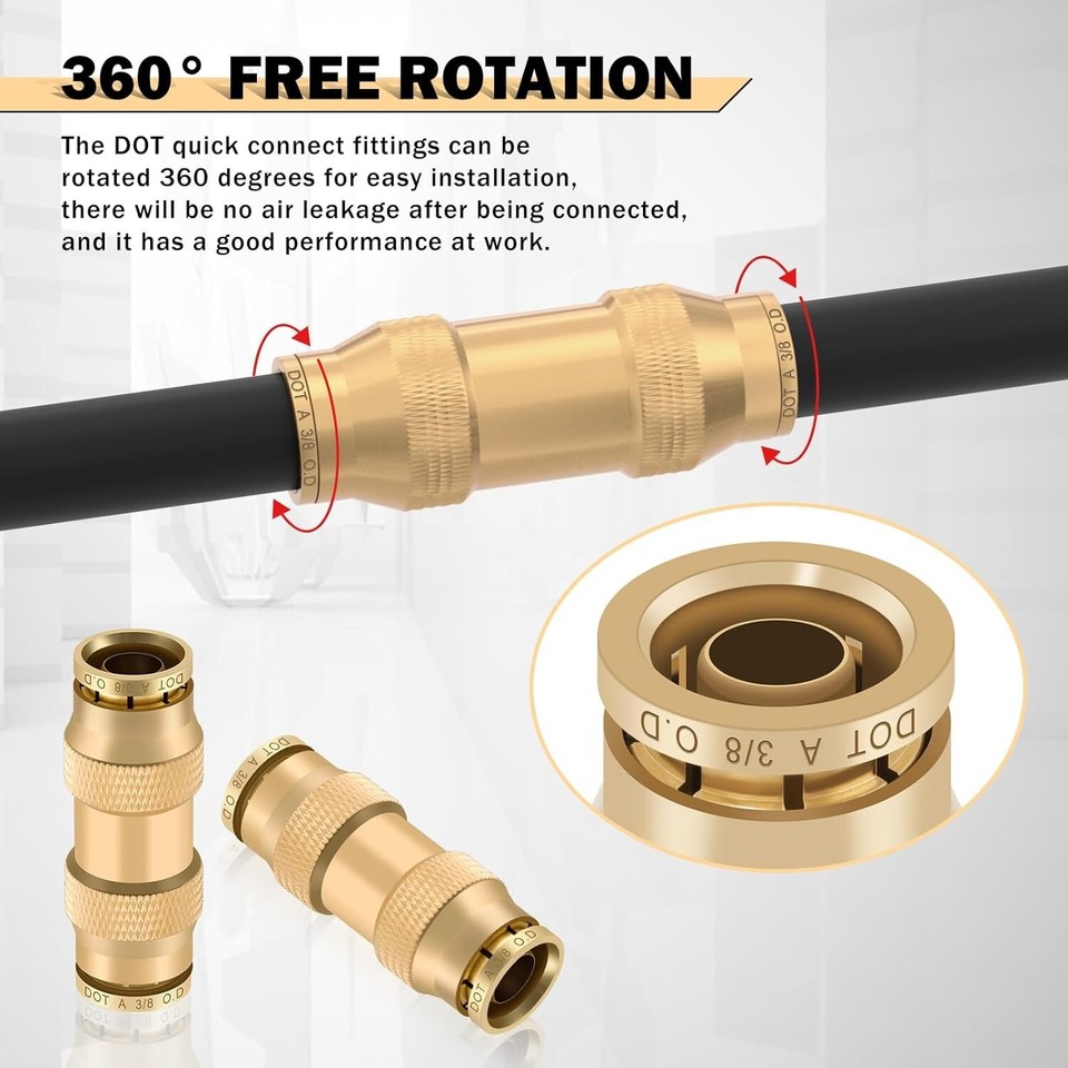 23 PCS Brass DOT Air Line Fittings Kit 1/4 3/8 1/2 DOT Quick Connect ...