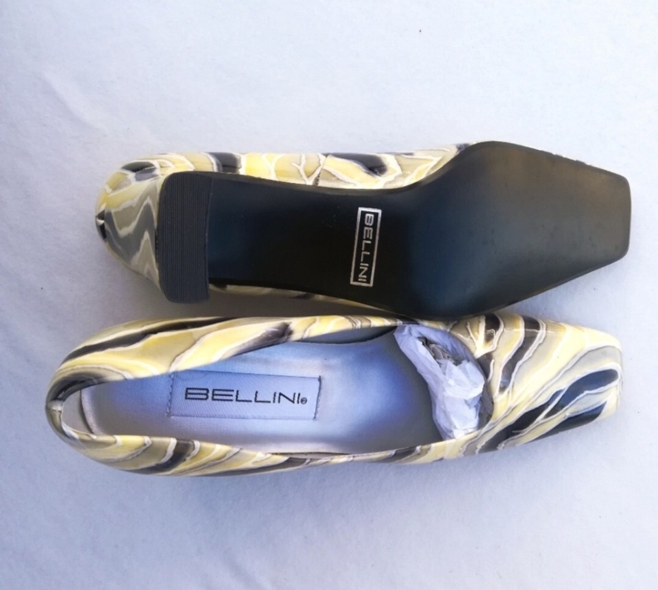 Bellini Womens Patent Leather Heels Pumps Shoes Yellow/Black Pattern ...
