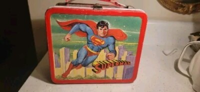 VINTAGE SUPERMAN METAL LUNCHBOX WITH THERMOS 1978 ALADDIN GREAT ...