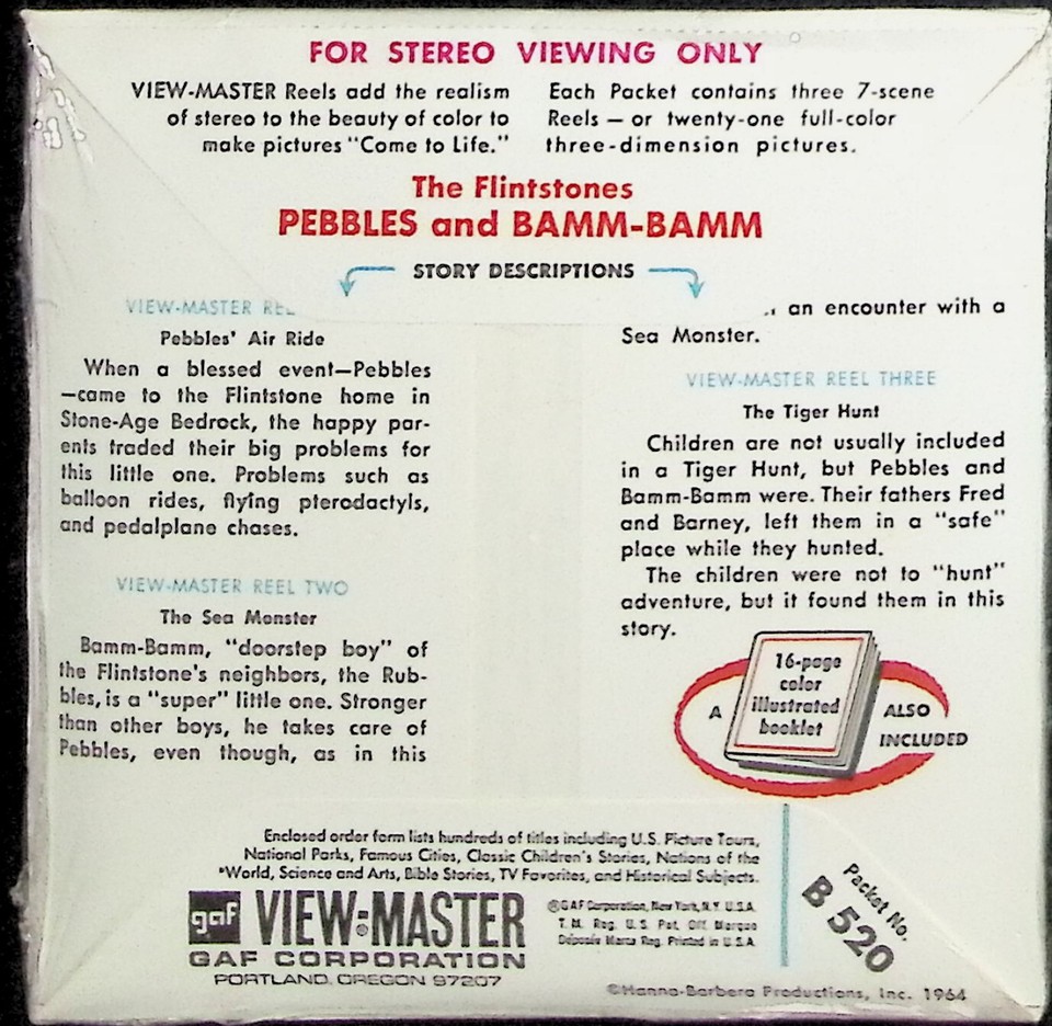 THE FLINTSTONES PEBBLES and BAMM BAMM 3d View-Master 3 Reel Packet NEW ...