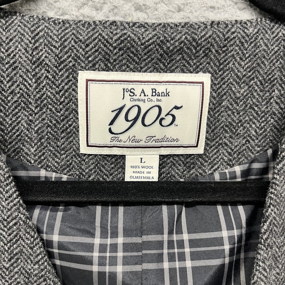 Jos A Bank Vest Mens L Gray Herringbone Wool Waistcoat Preppy Heritage ...