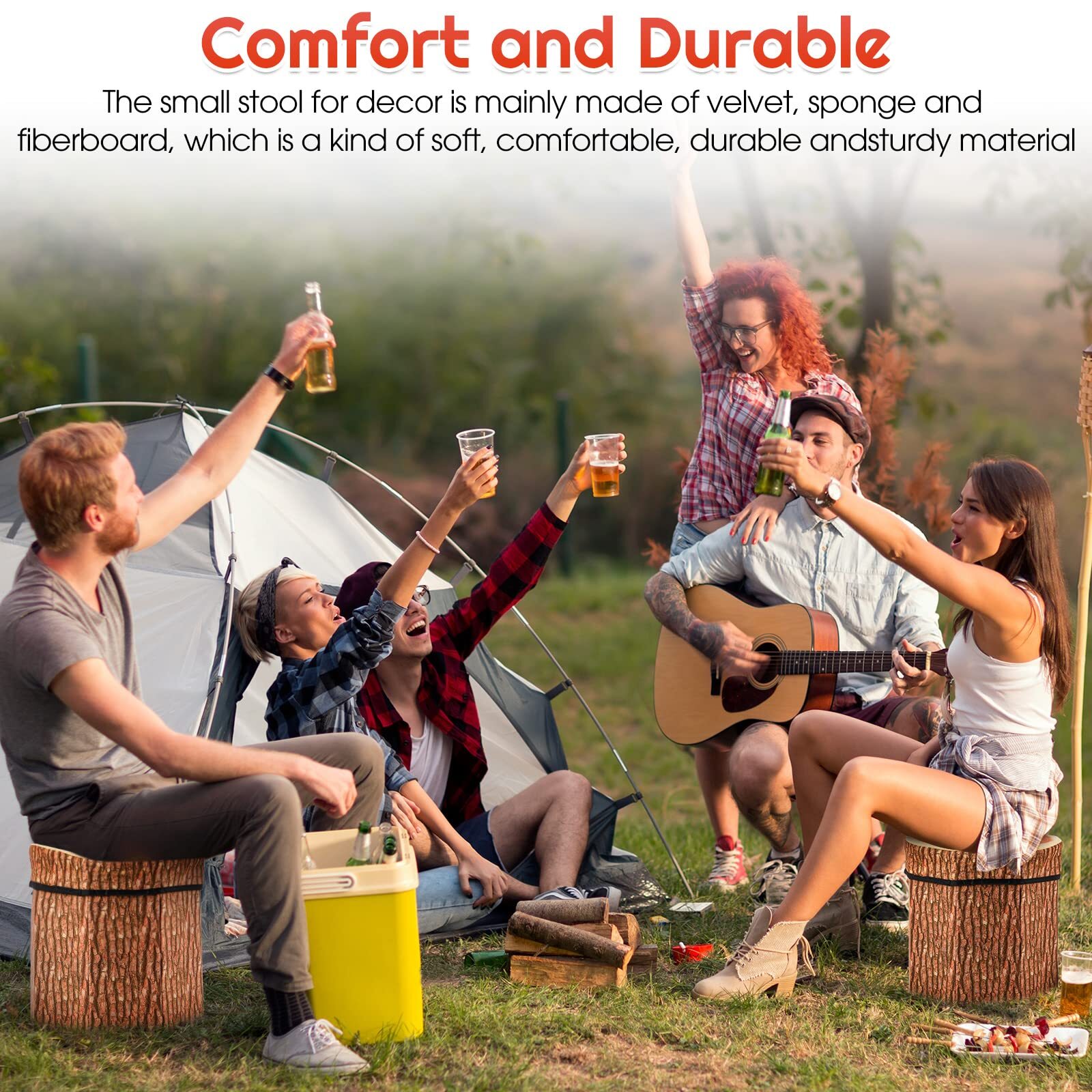 3 Pack Tree Stump Storage Stool 12 X 12 Inch Stool Ottoman Cute Folding ...