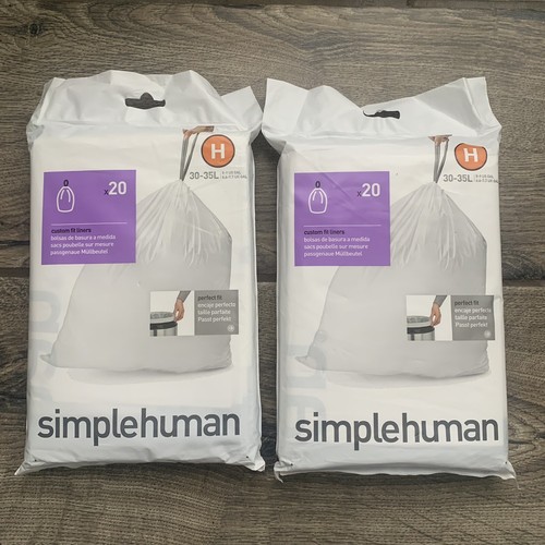 Simplehuman Code H Custom Fit Liners Trash Bag 30-35L 8-9 Gal - 40 Bags ...