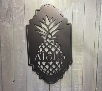 Metal 24" Aloha Pineapple Plasma Cut Sign Art Ocean Lake House Water ...