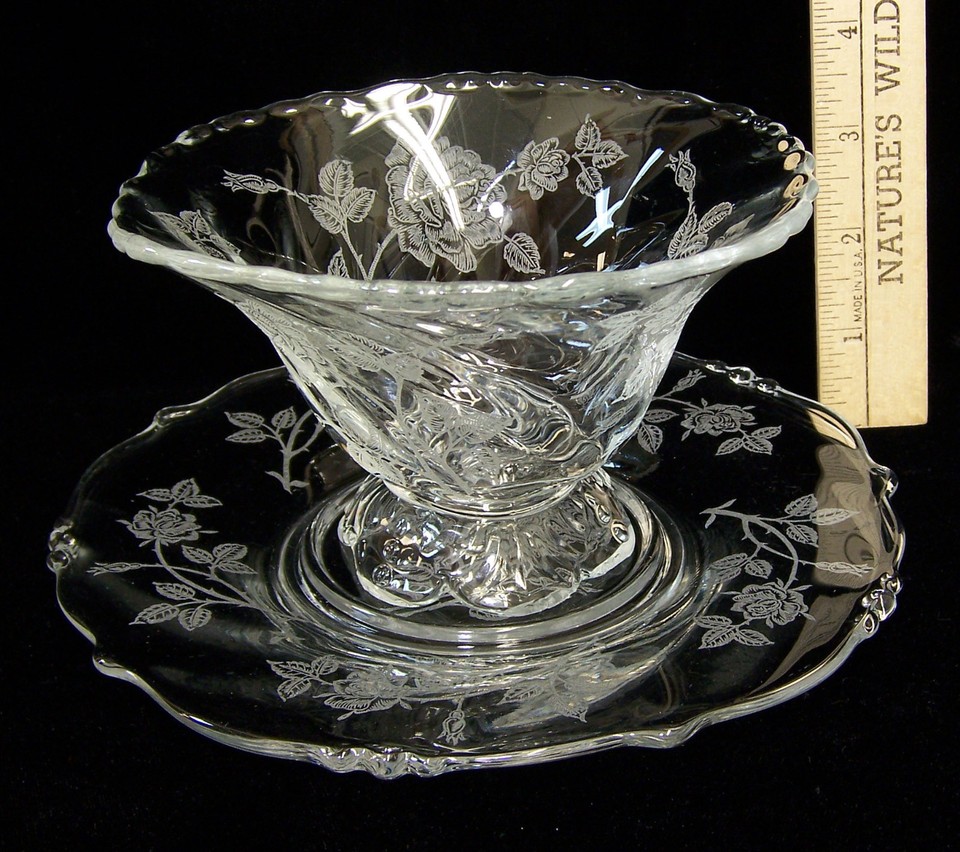 Heisey Rose Glass Crystal Mayonnaise Dish Bowl Pedestal Base w/ Liner ...