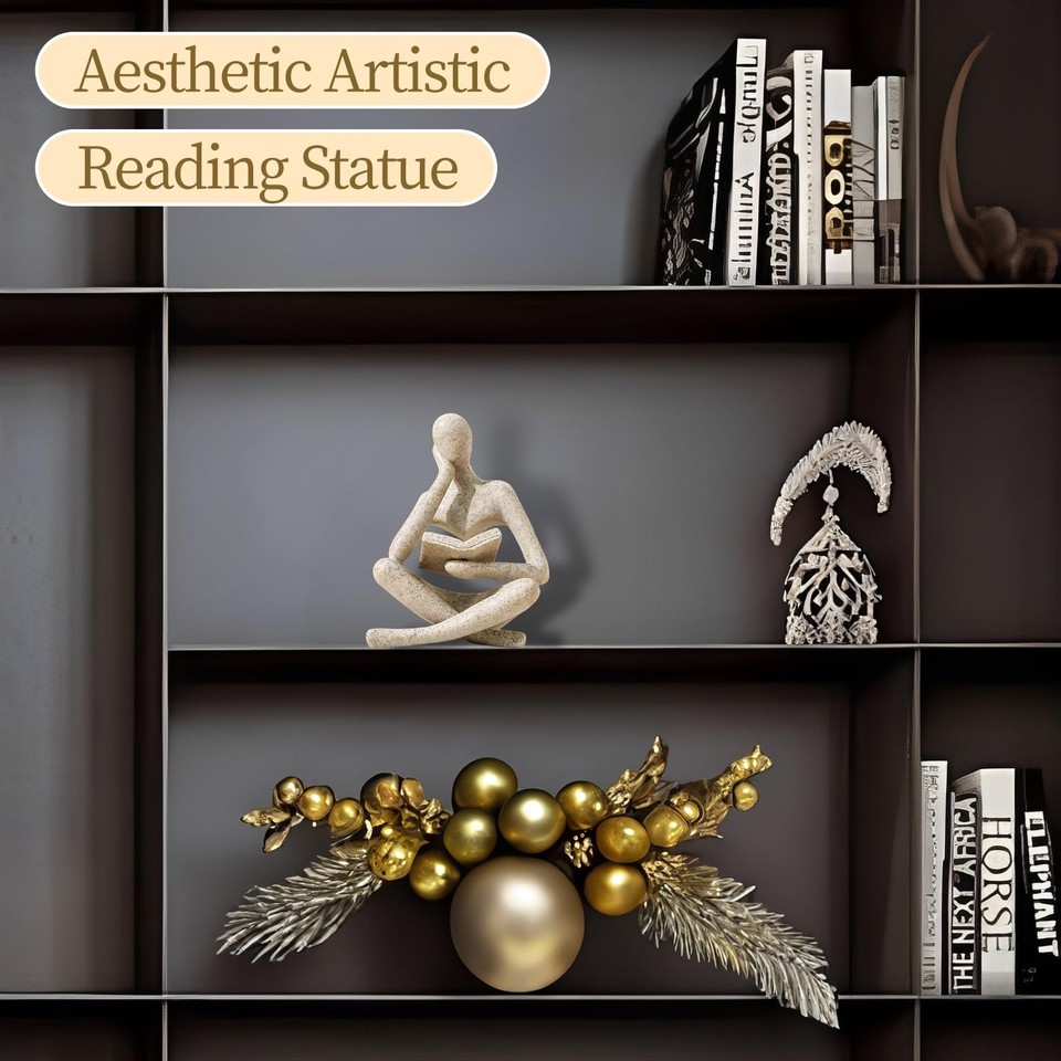 Bookshelf Decor Thinker Statue - Abstract Art Reading Thinker Sculpture ...