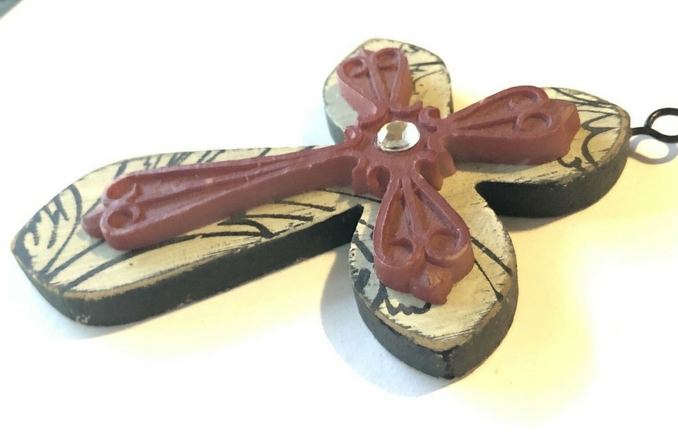 Decorative Christian Cross 5" Shabby-Chic, Maroon with "Jewel" | eBay