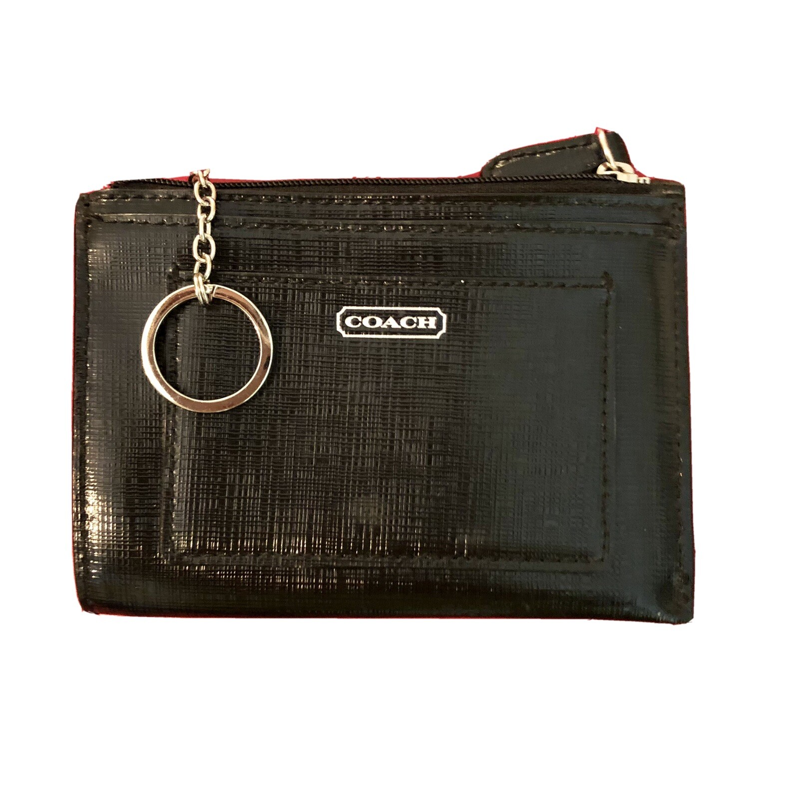 Coach Black Patent Leather Slim Wallet with Key Ring - Gem