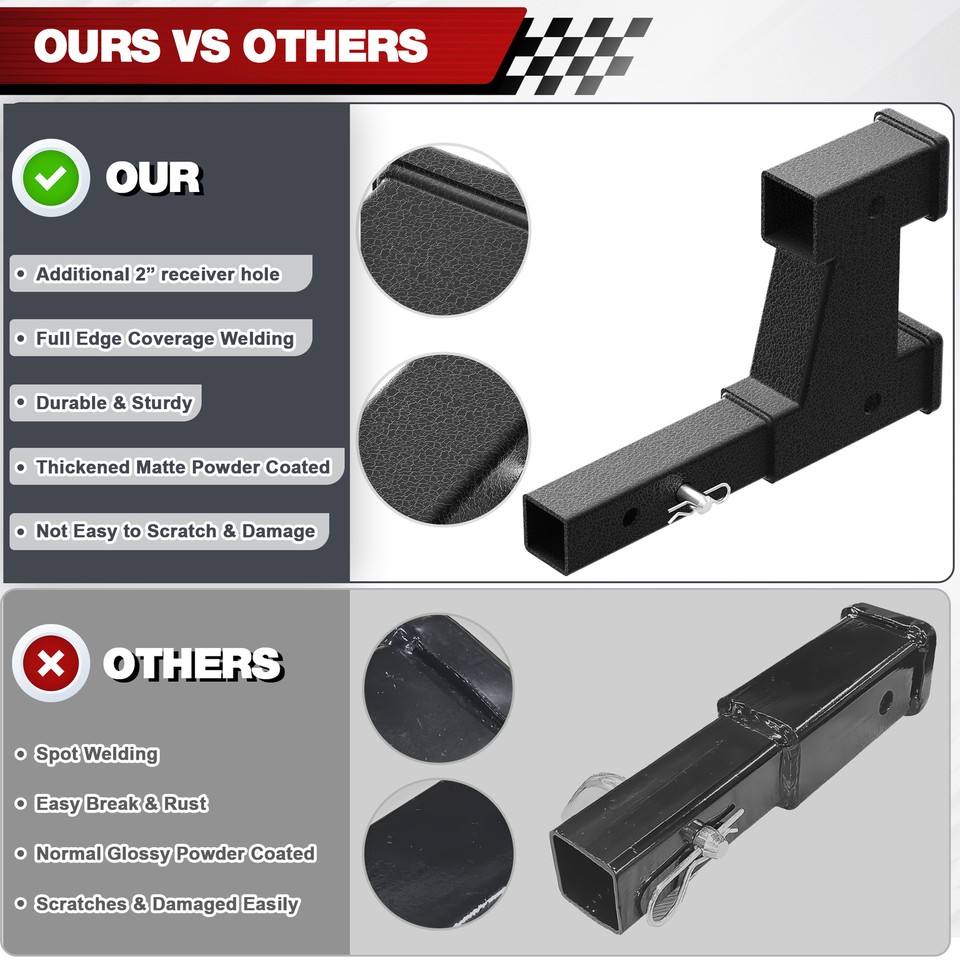 For Dual 2" Trailer Hitch Receiver Rise-Drop Adapter Extender Tow ...