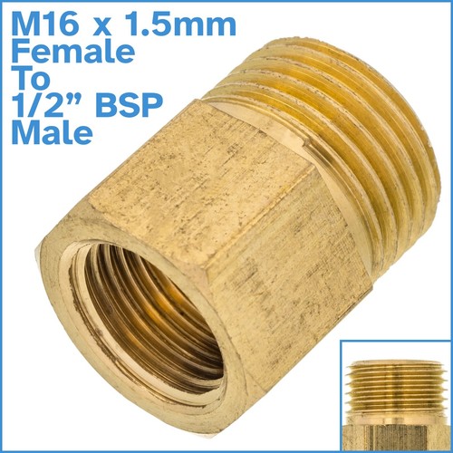 M16 x 1.5mm Female To 1/2" BSP Male Brass Pipe Reducer Thread Adapter ...