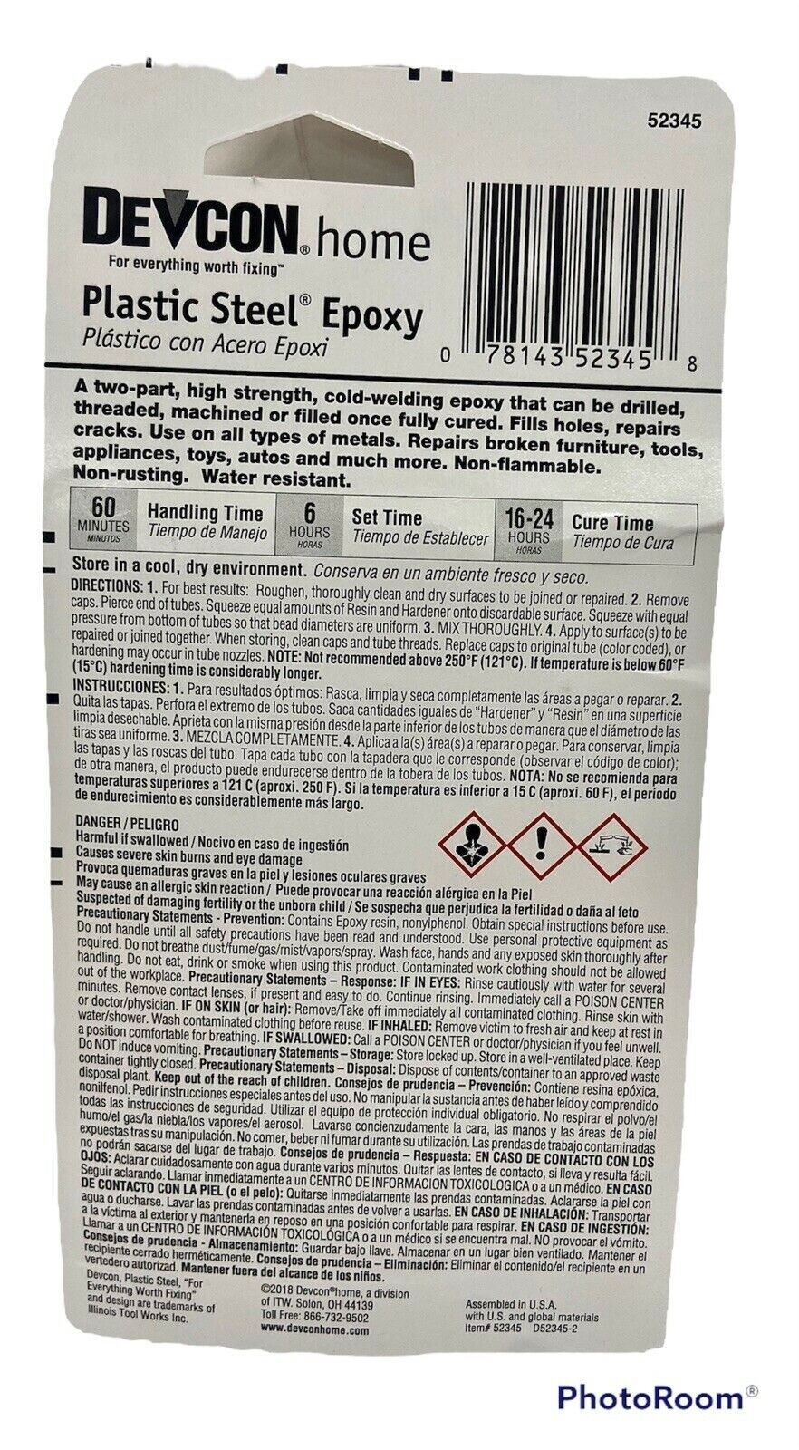 2 Pack Devcon Home Plastic Epoxy for Metal Iron Fix or Fill or Drill ...