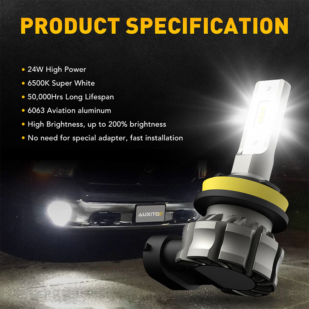 2 x H8 H9 H11 LED Fog Headlight Hi/Low Beam DRL Bulbs Kit 6500K Bulbs ...