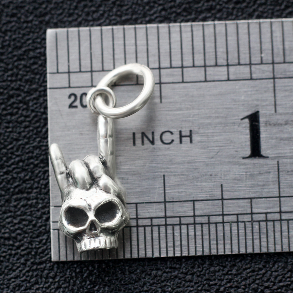 Heavy Metal Horns Hand Skull Pendant Charm In 925 Sterling Silver Fit ...