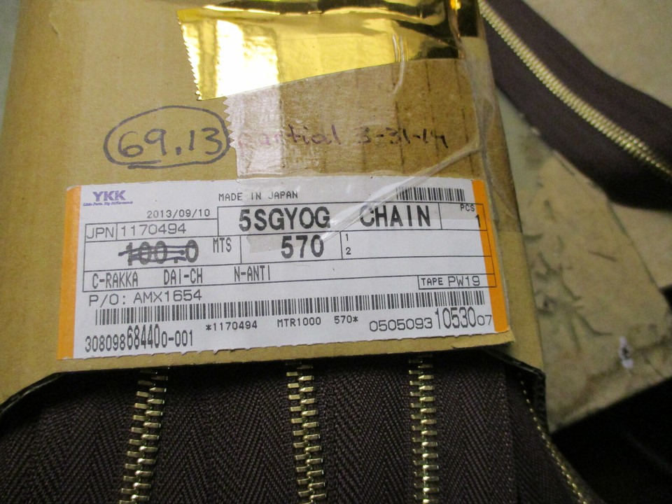 ykk 5sgyog 570 excella brass metal zipper chain partial roll roll 69m ...