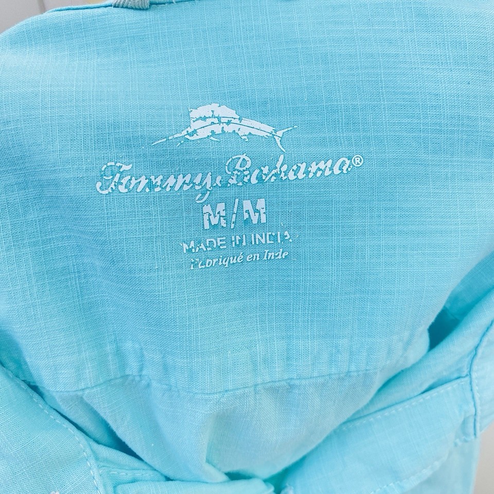 TOMMY BAHAMA MEN'S AQUA MIST SHIRT BLUE LOGO SHORT SLEEVE BUTTON SZ M ...