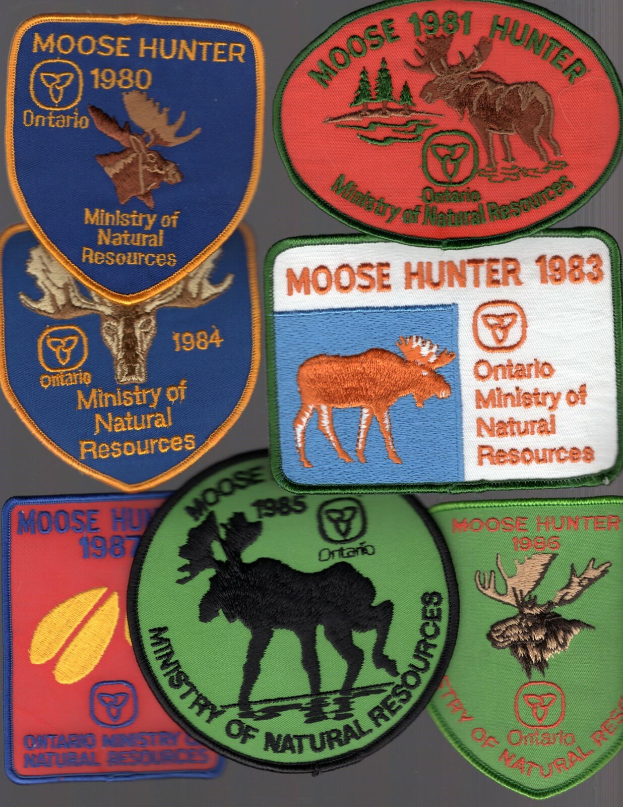 7 X 1980 thru 1987 Ontario MNR Successful Moose Hunter Patches Crests ...