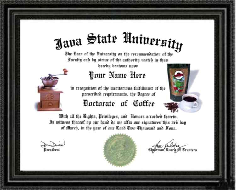 Coffee Lover's Doctorate Diploma / Degree Custom made and Designed for ...