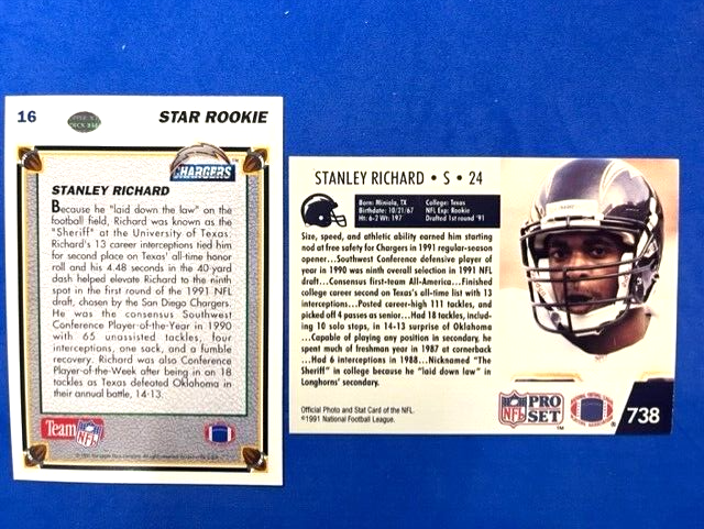 NFL - Stanley Richard 1991 Upper Deck Star Rookie & 1991 Pro Set Draft ...