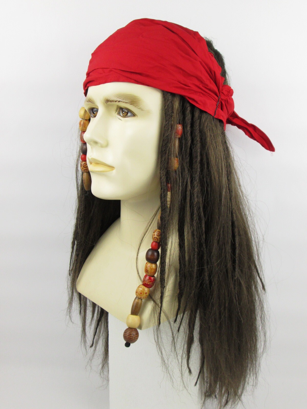 DELUXE PIRATE CARIBBEAN JACK SPARROW CAPTAIN HOOK COSTUME WIG BEADS ...