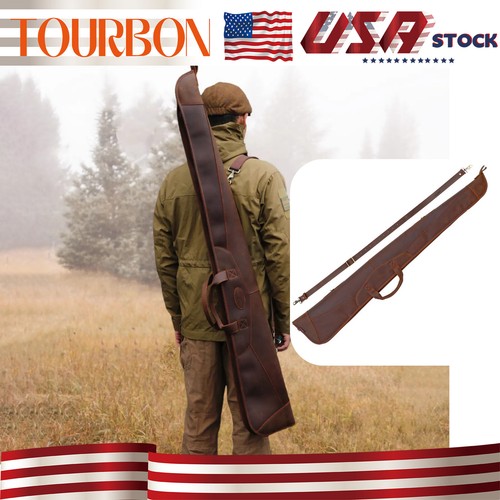 TOURBON Leather Shotgun Carrying Case Firearm Storage Zippered Gun Slip ...