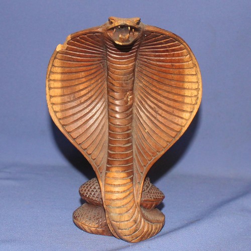 Vintage hand carved wooden statuette of king cobra snake | eBay