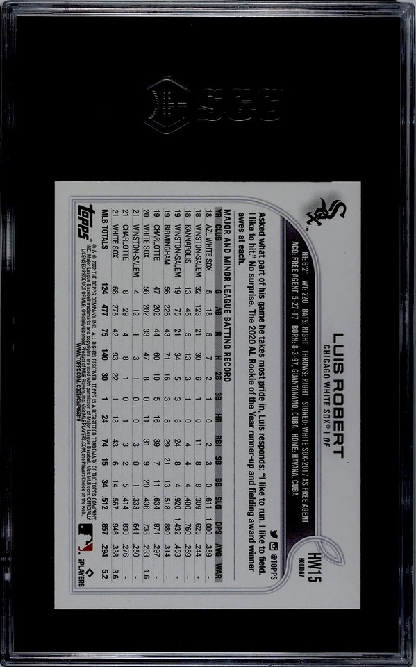 2022 Topps Holiday HW15 Luis Robert CANDY CANE VARIATION SGC 10 GEM ...