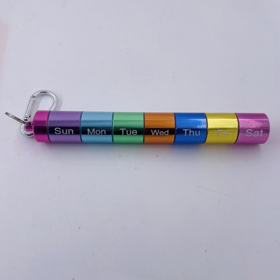 Weekly Metal Pill Box Organizer 7 Day Portable Waterproof Keychain Pill ...