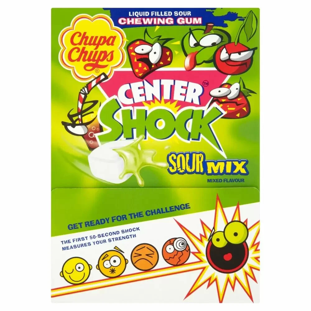 Chupa Chups Center Shock Sour Mixed Flavours Liquid Filled Sour Bubble ...