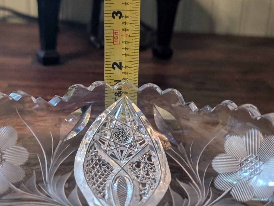 AMERICAN BRILLIANT Cut Glass Nappy Dish Flowers Loops Sawtooth Edge ...