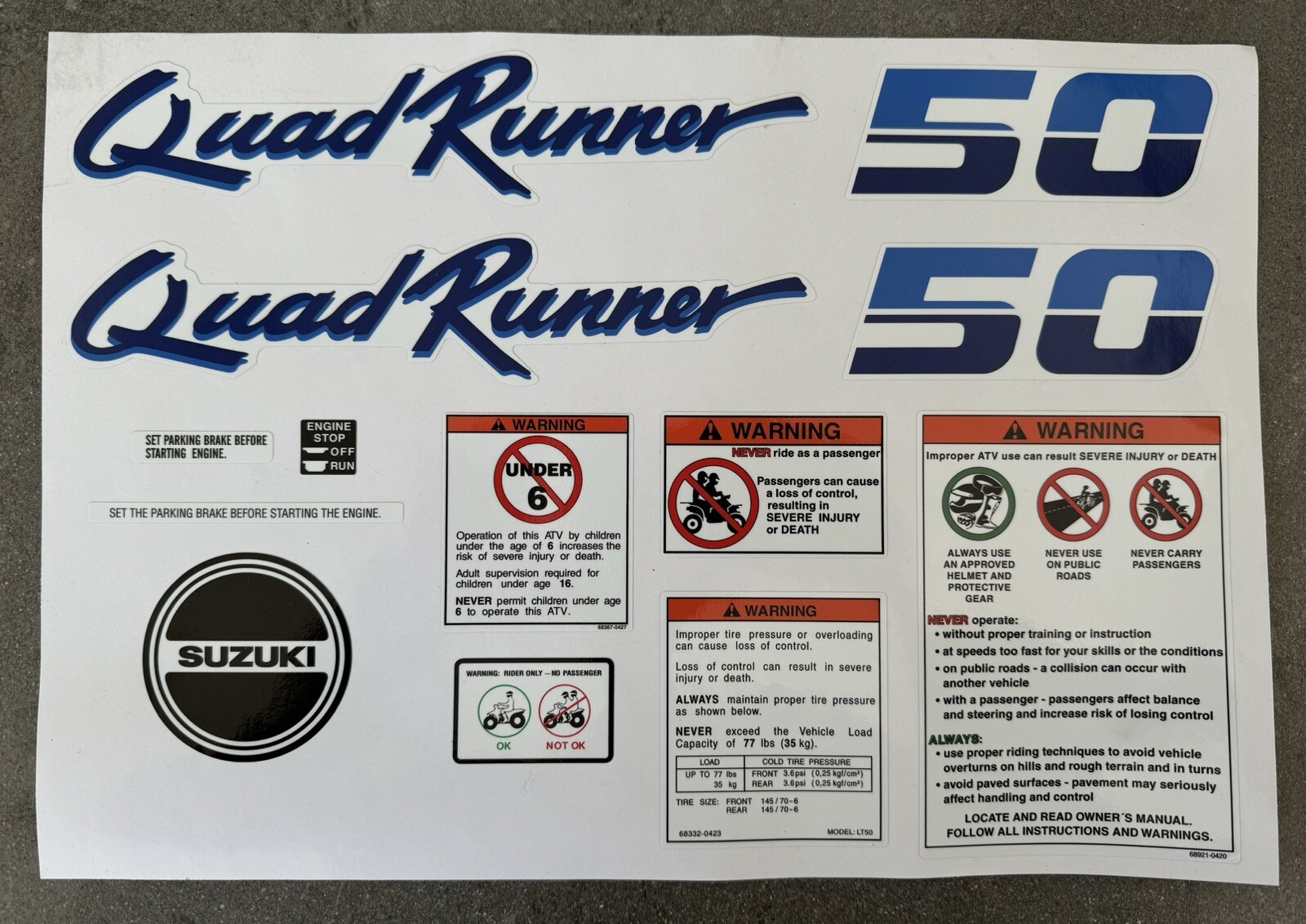 Suzuki LT50 1989 Quad Runner Reproduction Decal Set / Sticker Kit ...