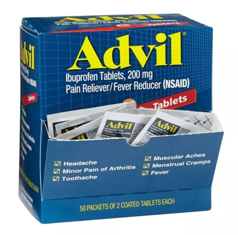 ADVIL TABLETS, 200mg. 50 Packets Of 2 Tablets Each - Exp. Date 07/2026 ...