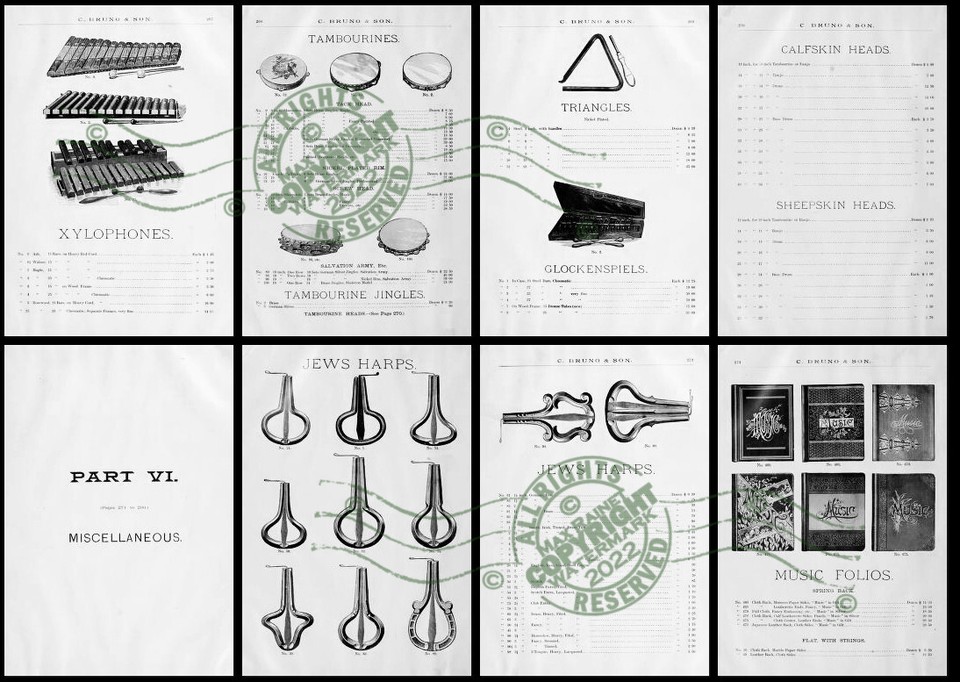 C Bruno Son (1890) Musical Instruments CATALOG * Drums Bells Xylophones ...