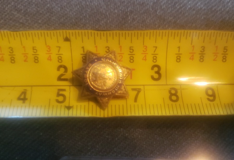 Antique. CHP badge Lapel pin. business card sig by LASD Sheriff E ...