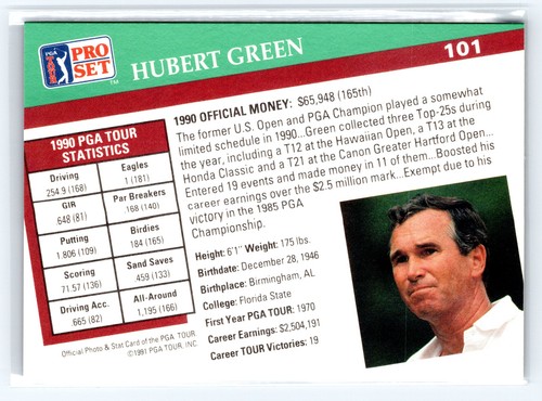 1991 Pro Set PGA Tour #101 Hubert Green | eBay