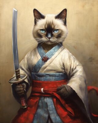 Siamese Cat Japanese Samurai Martial Arts Warrior Fine Art Giclee Print ...