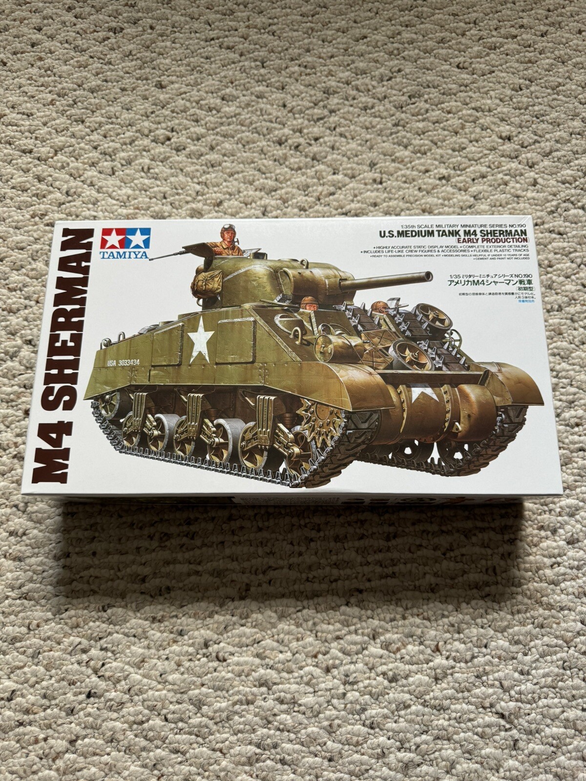 NIB Open Box Tamiya M4 Sherman Early Production 1/35 Scale No.190 | eBay