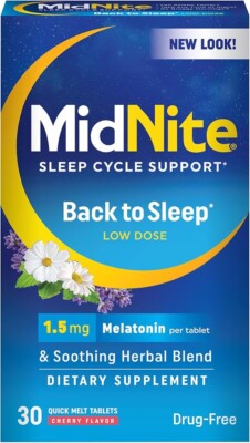 Midnite Drug-Free Sleep Aid Supplement, 1.5Mg Melatonin + Herbs, 30 ...