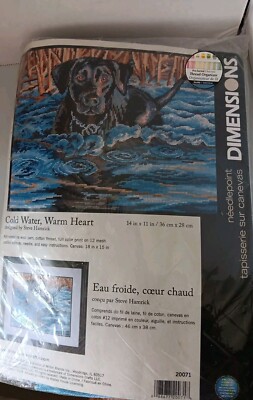 Dimensions Vintage Cold Water Warm Heart Black Lab Dog Needlepoint ...