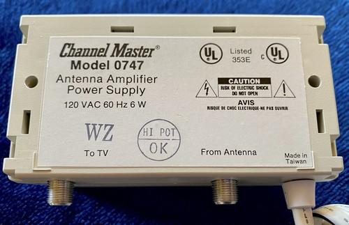 Channel Master Model 0747 Antenna Amplifier Power Supply 120 VAC 60 Hz ...