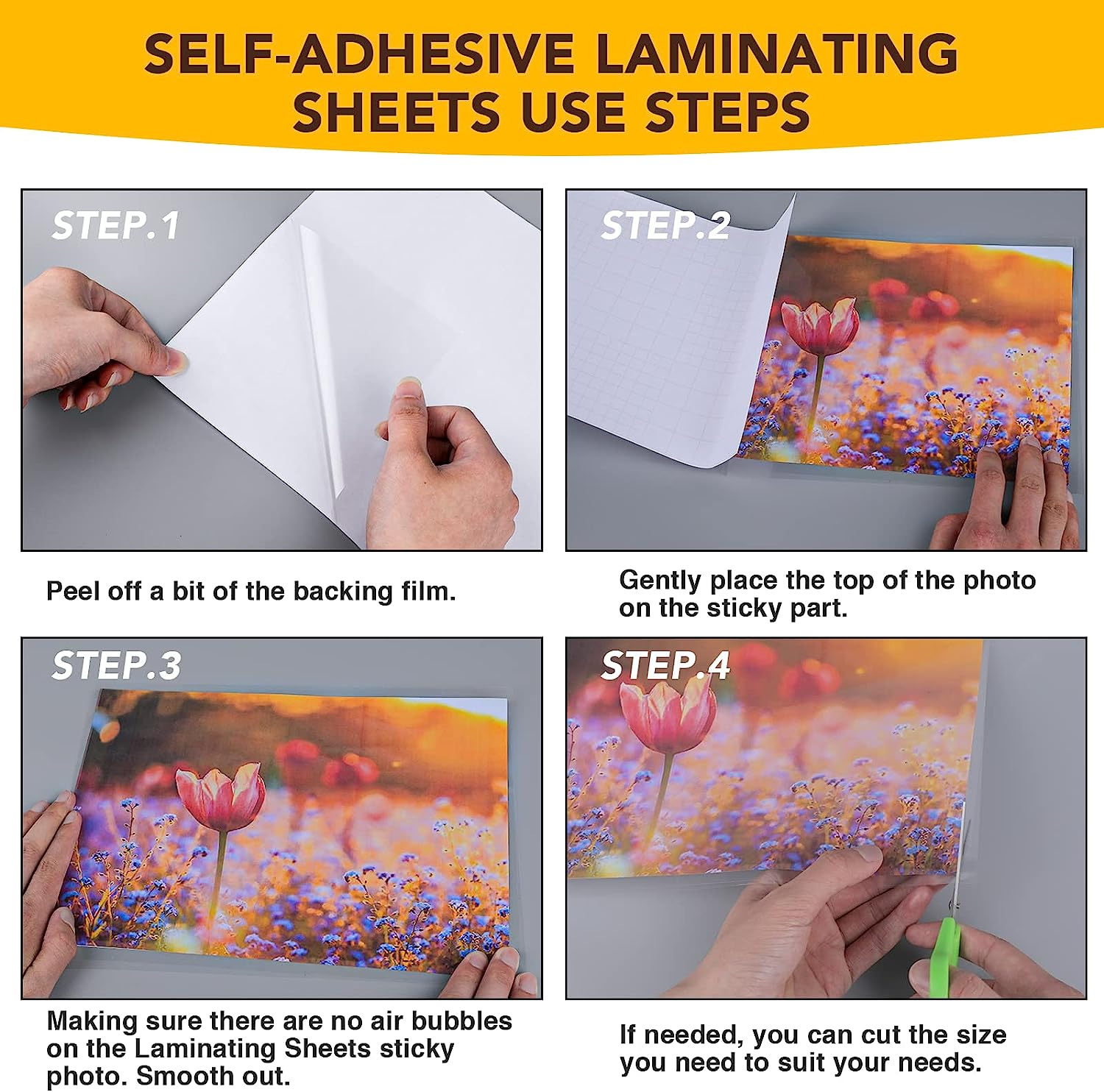 40 PCS Self-Adhesive Laminating Sheets, 9 X 12 Inches Clear Laminating ...