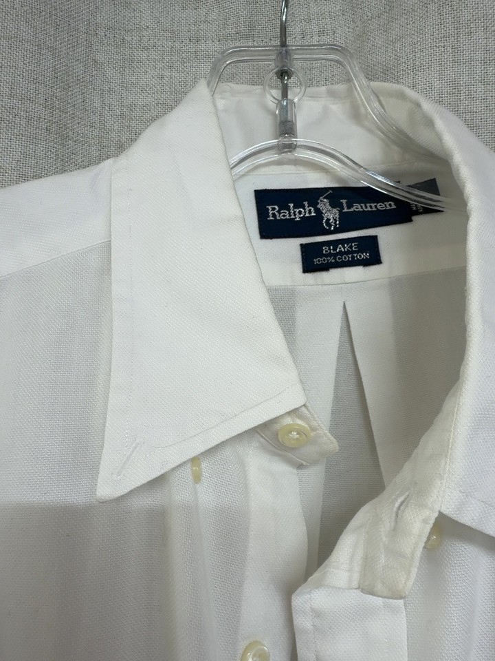 RALPH LAUREN White BLAKE Cotton Long Sleeve Button Down Shirt sz L READ ...