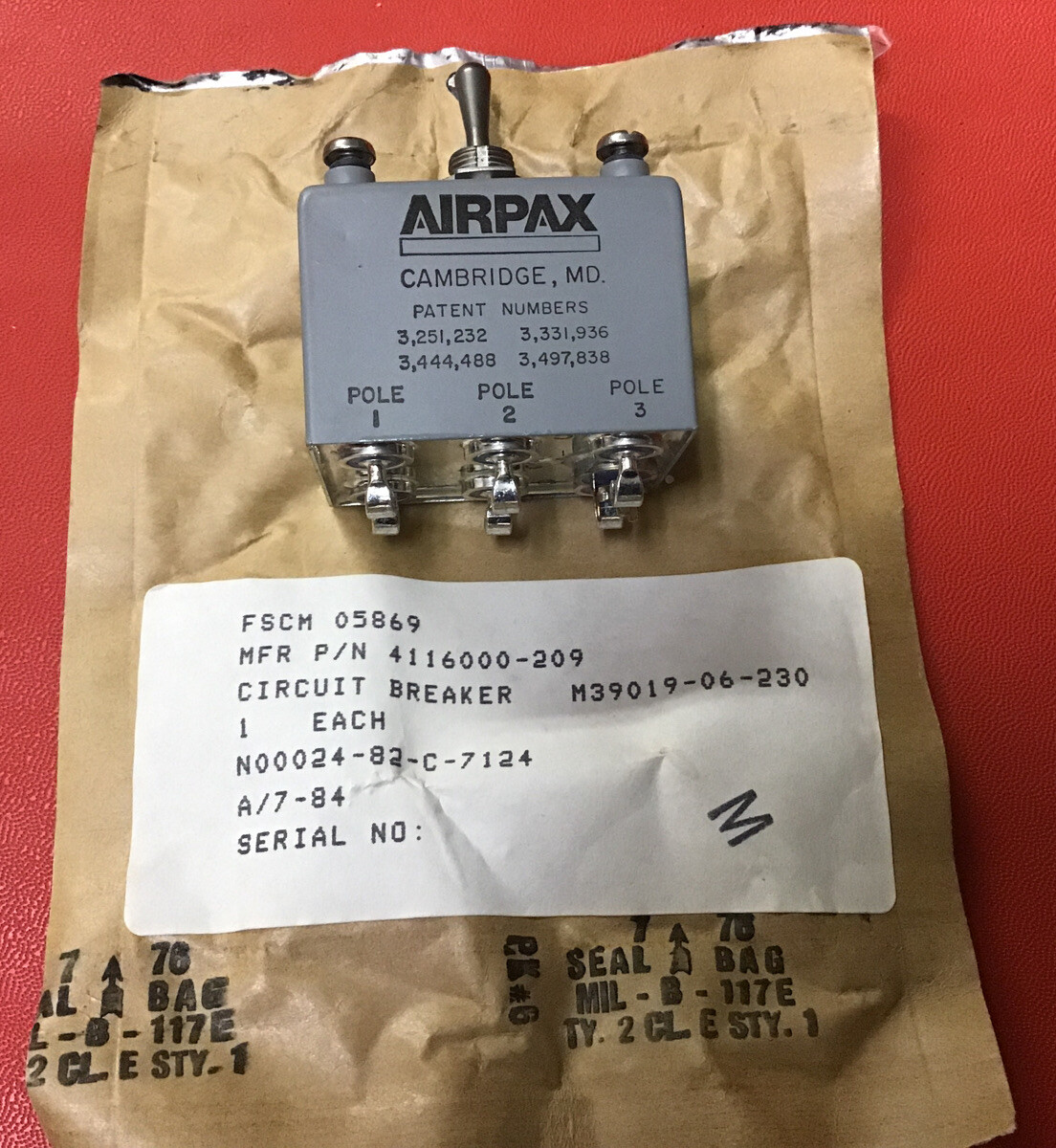 1 EA NOS AIRPAX CIRCUIT BREAKER TOGGLE SWITCH P/N M39019/06-230 for ...