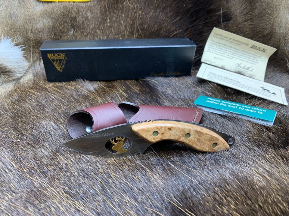 Buck Mini Alpha Knife Burlwood Handles Gold Battling Bucks - SN0003 ...
