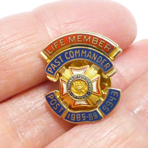 VFW 10k gold filled gf pin life member past commander post 9943 1985 86 ...