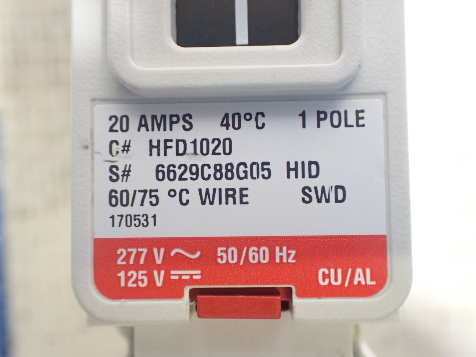 New Eaton Cutler Hammer HFD1020 1 Pole 20 Amp 65kA @ 277V Circuit ...